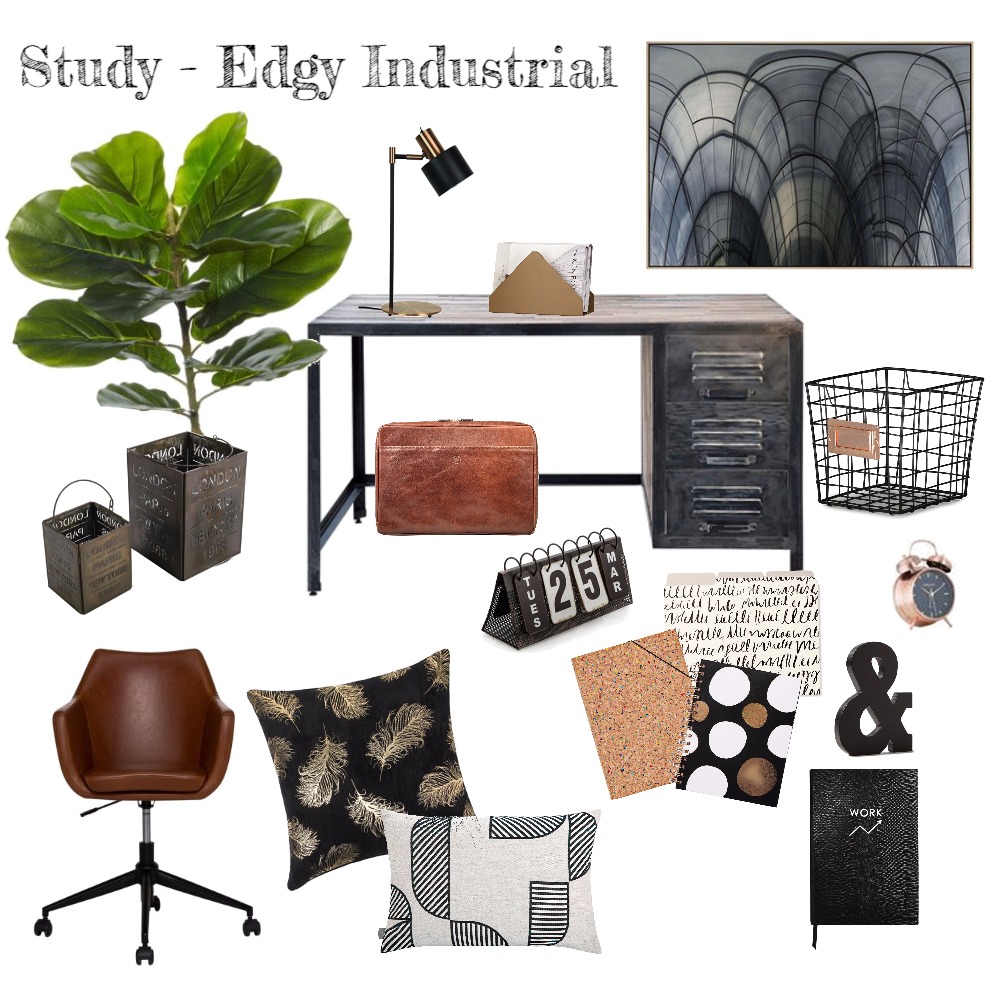 Study - Edgy Industrial Interior Design Mood Board by Harvey Interiors ...