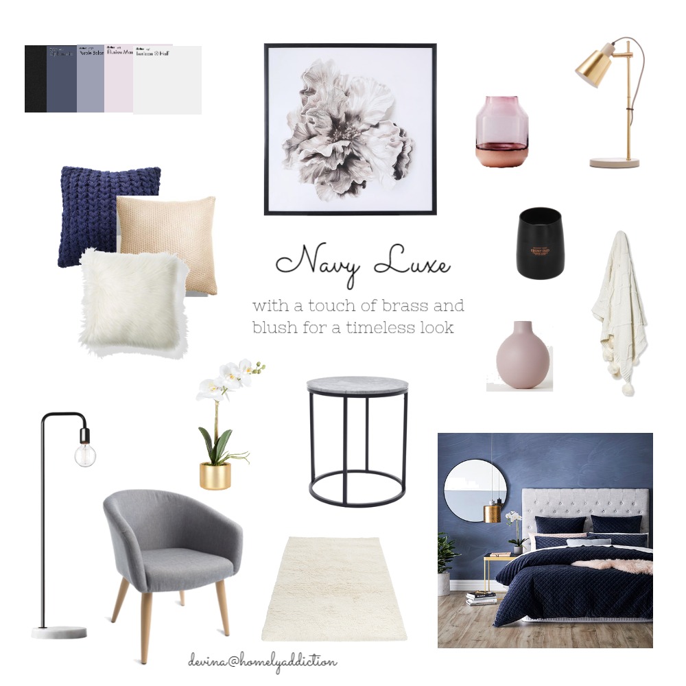 Navy blushbedroom Interior Design Mood Board by HomelyAddiction - Style ...