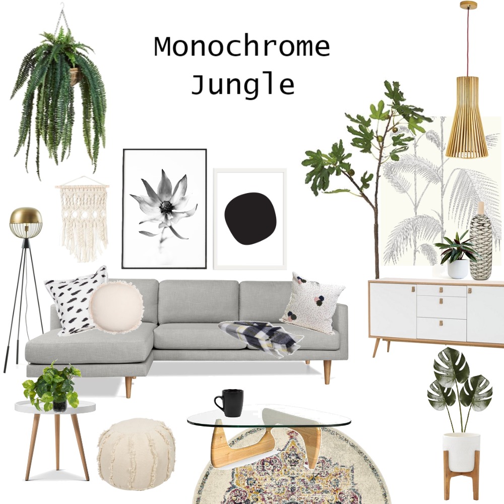 Monochrome Jungle Interior Design Mood Board by JoannaLee | Style ...