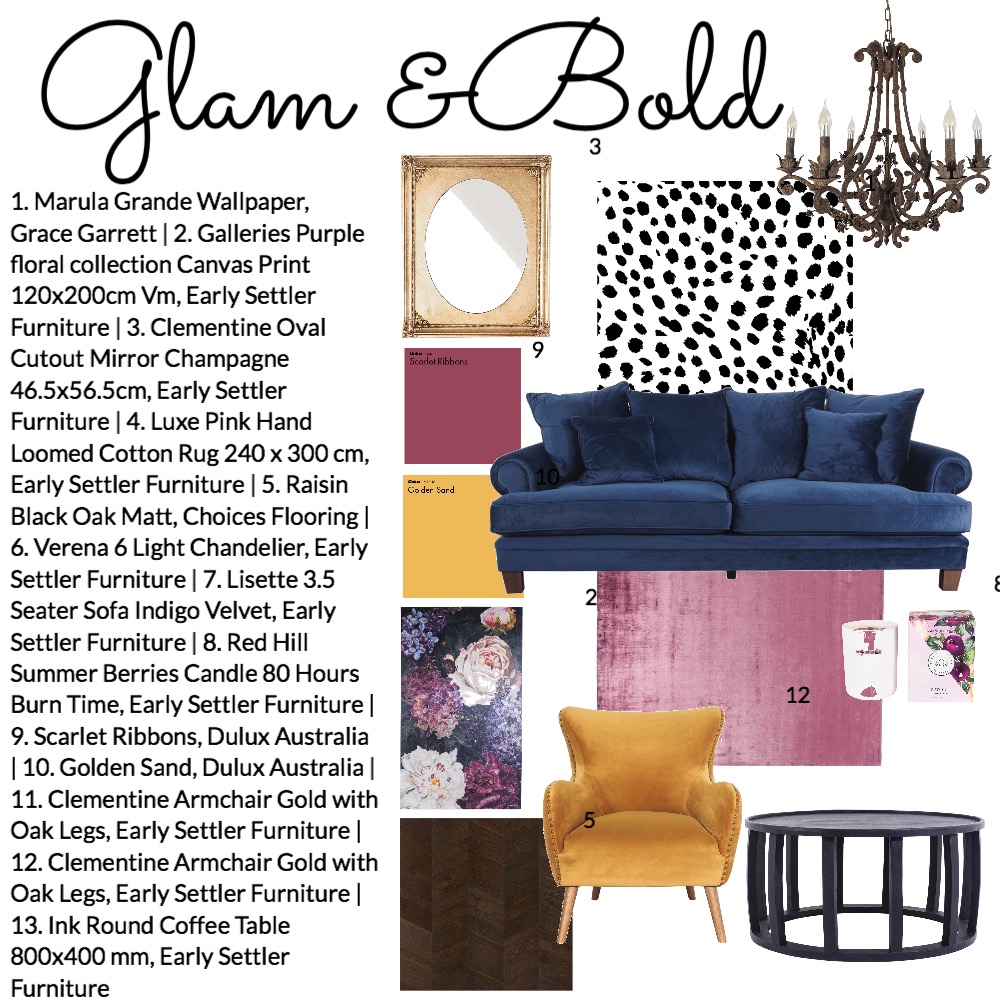 glam and bold Interior Design Mood Board by beache - Style Sourcebook