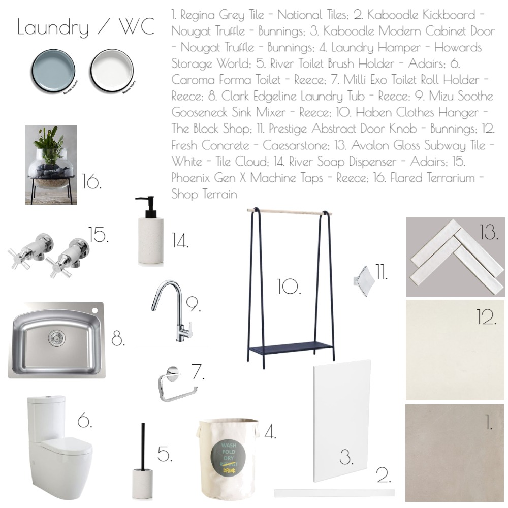 Laundry / WC Sample Board Interior Design Mood Board by Bronwyn - Style ...