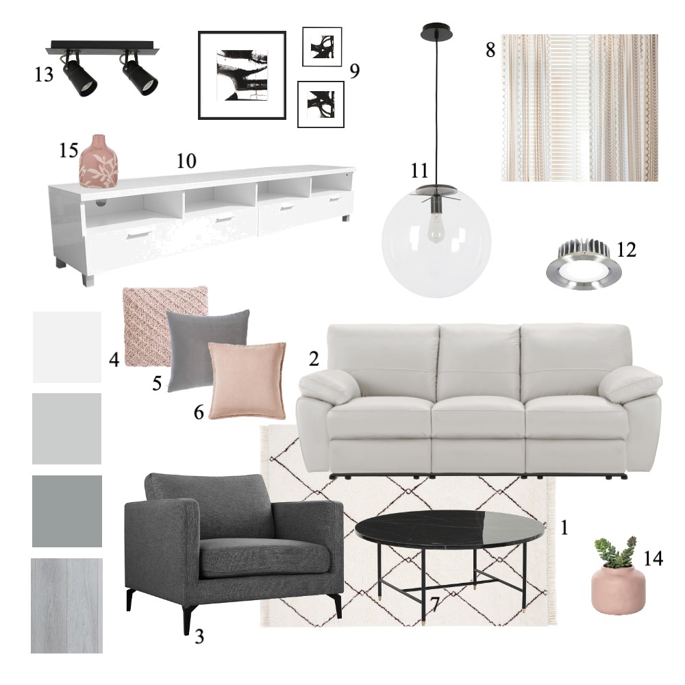 accented achromatic living room Interior Design Mood Board by ...