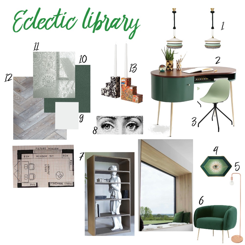 Eclectic library Interior Design Mood Board by Arzu Mamedbeili - Style ...