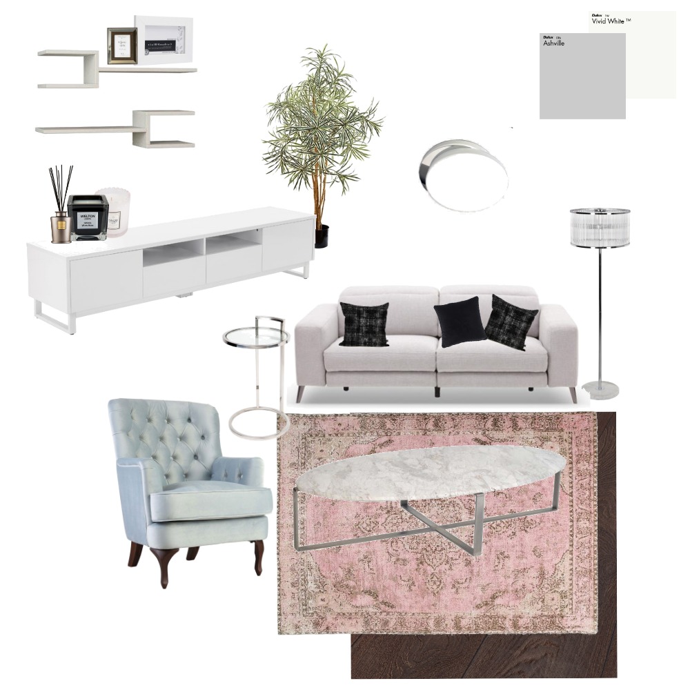 Accented Achromatic Living Room Interior Design Mood Board by Farida ...