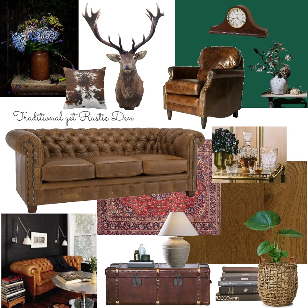 Traditional yet Rustic Den Interior Design Mood Board by juleslove ...