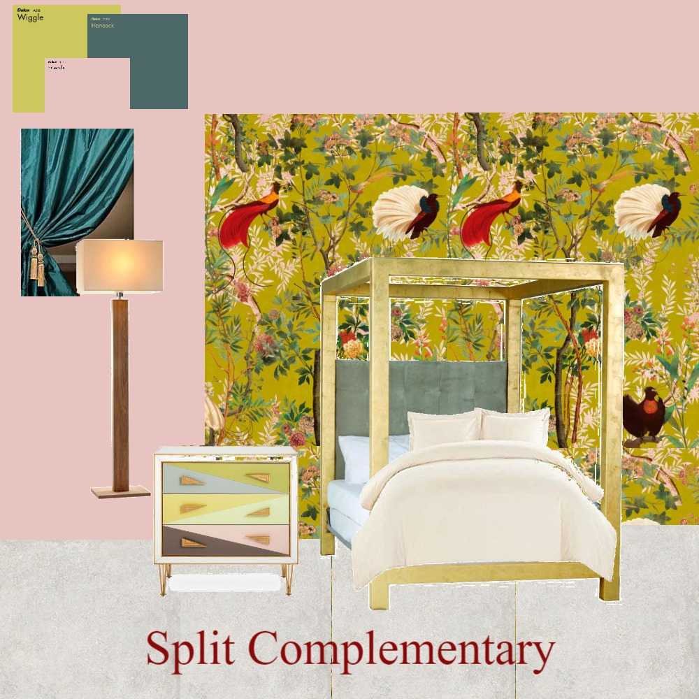 split complementary scheme bedroom Interior Design Mood Board by ...