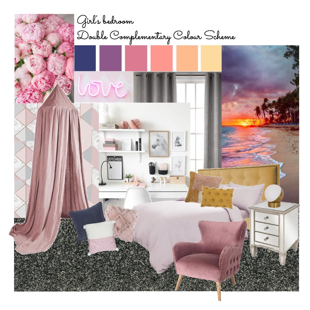 Girls Bedroom Double Complementary Interior Design Mood Board by court ...