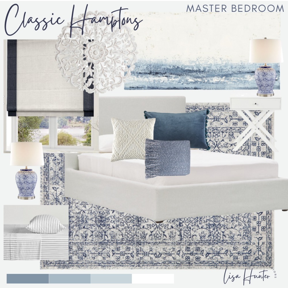 Classic Hamptons Master Bedroom Interior Design Mood Board by Lisa ...