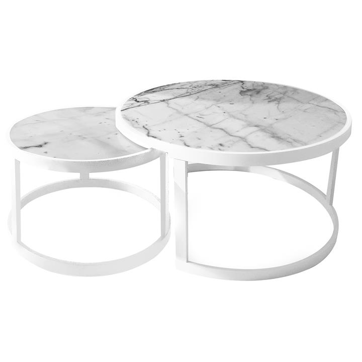 Leonardo 2 Piece Marble Top Nested Round Coffee Table Set, 85/60cm ...