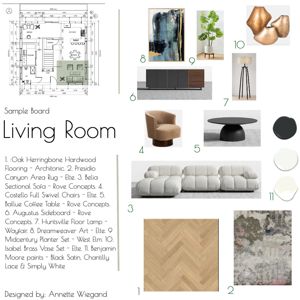 IDI - Module 9 - Living Room Sample Board Interior Design Mood Board by ...