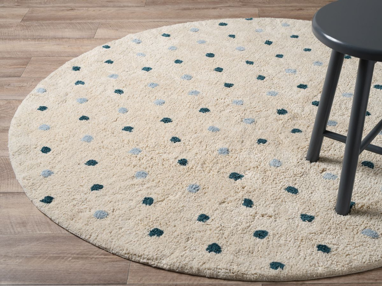 Addy Round Spot Rug - Cream/Blue by Mocka - Style Sourcebook