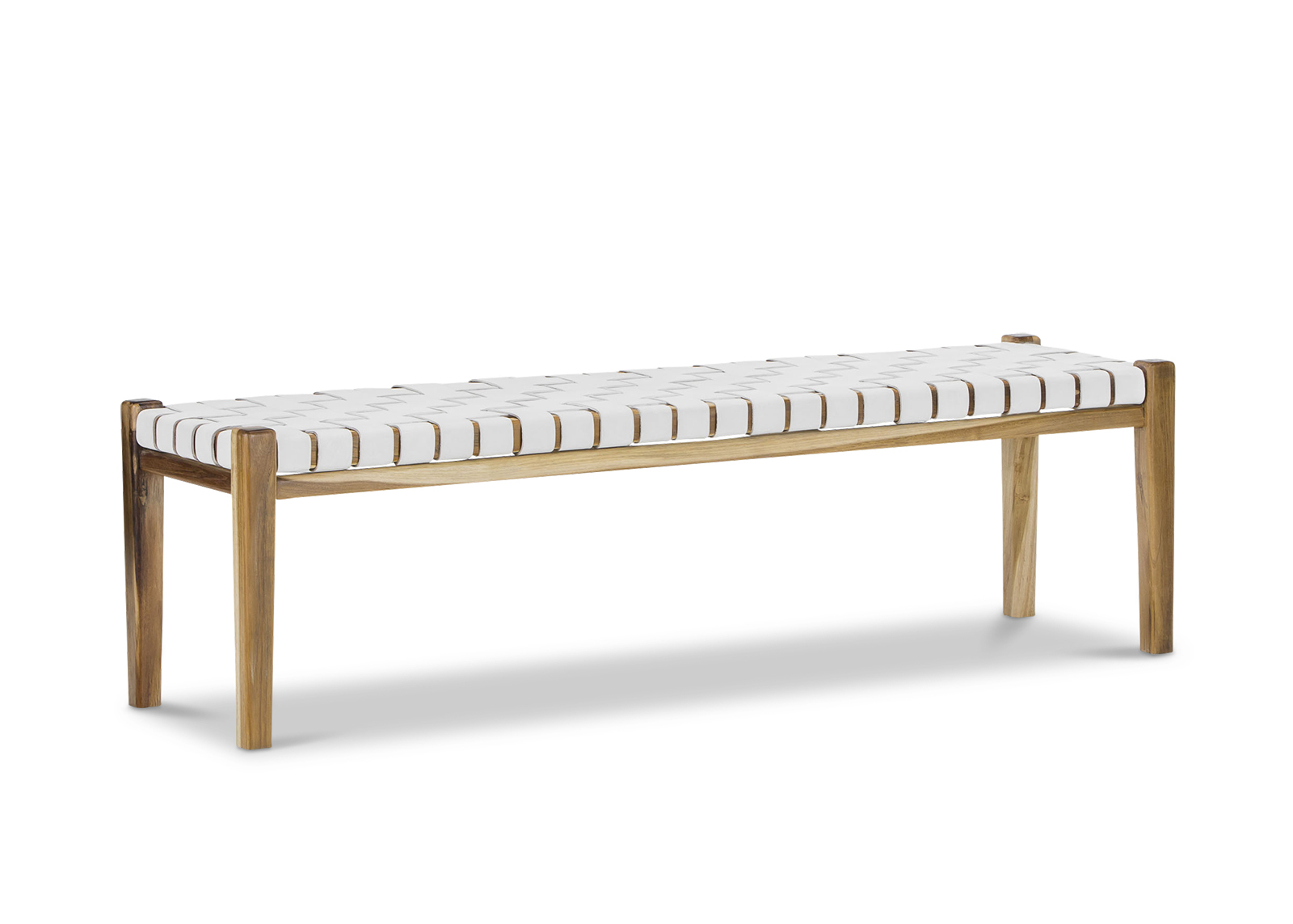 Lazie Leather Strapping Bench, Teak & White by L3 Home - Style Sourcebook