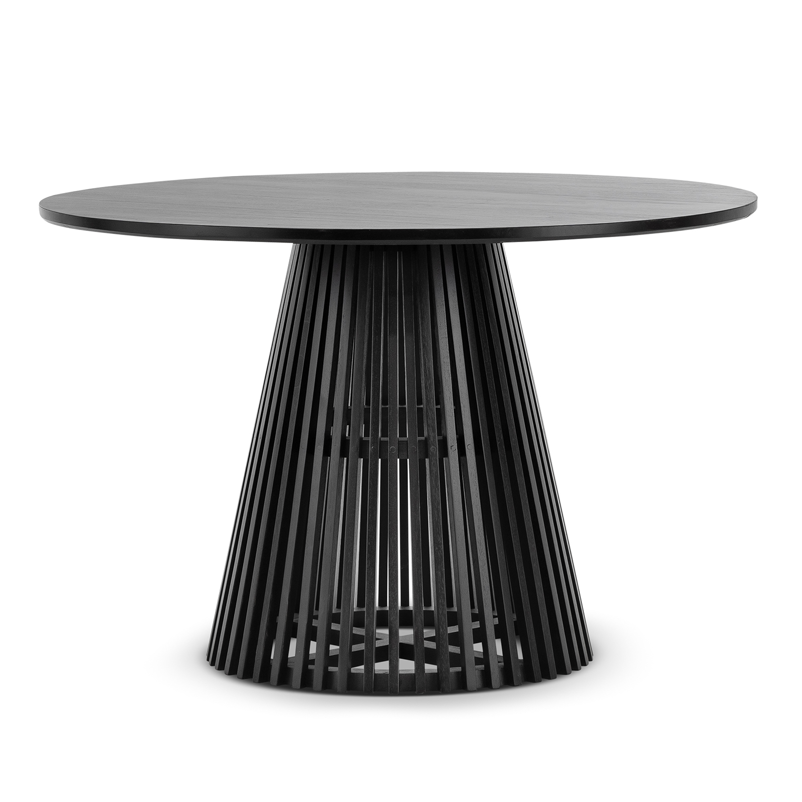 Pedie Round Slat Dining Table, Black Teak by L3 Home - Style Sourcebook