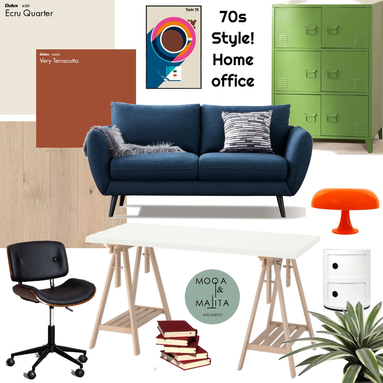 70s Style! Home office Interior Design Mood Board by Alessia Malara ...