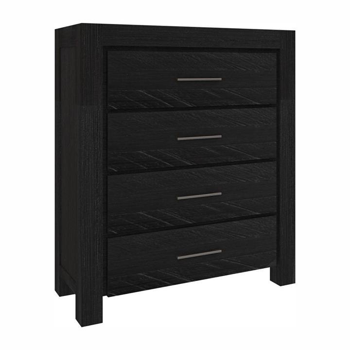 Kanye Acacia Timber 4 Drawer Tallboy, Rustic Black by MY Room - Style ...